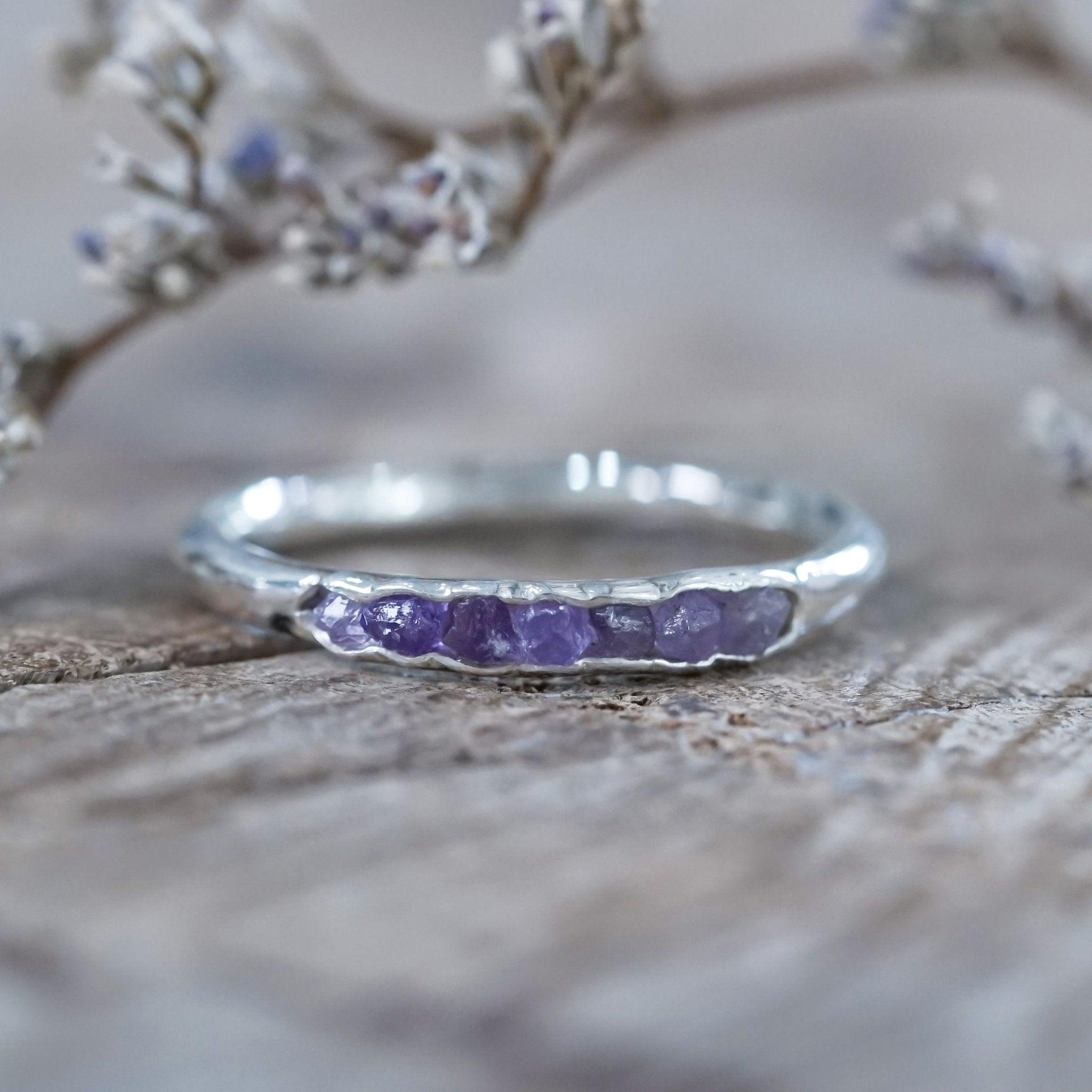 Rough Amethyst Ring with Hidden Gems