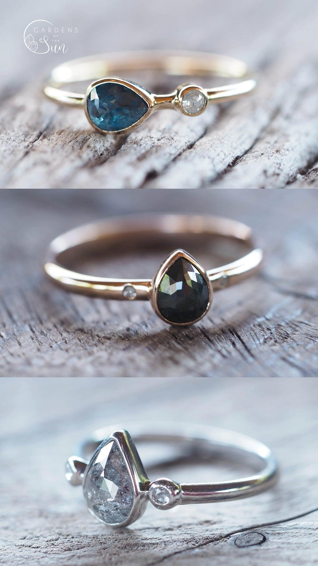 Custom Rose Cut Pear Diamond Ring - Gardens of the Sun | Ethical Jewelry