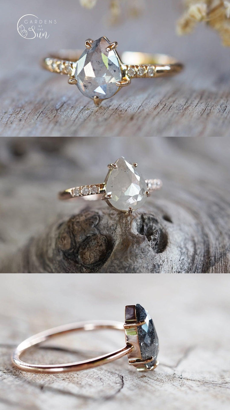 Custom Rose Cut Pear Diamond Ring - Gardens of the Sun | Ethical Jewelry