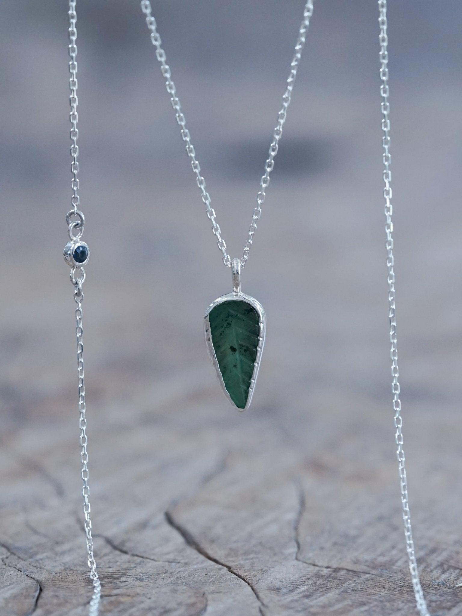 Emerald Leaf and Sapphire Necklace - Gardens of the Sun | Ethical Jewelry