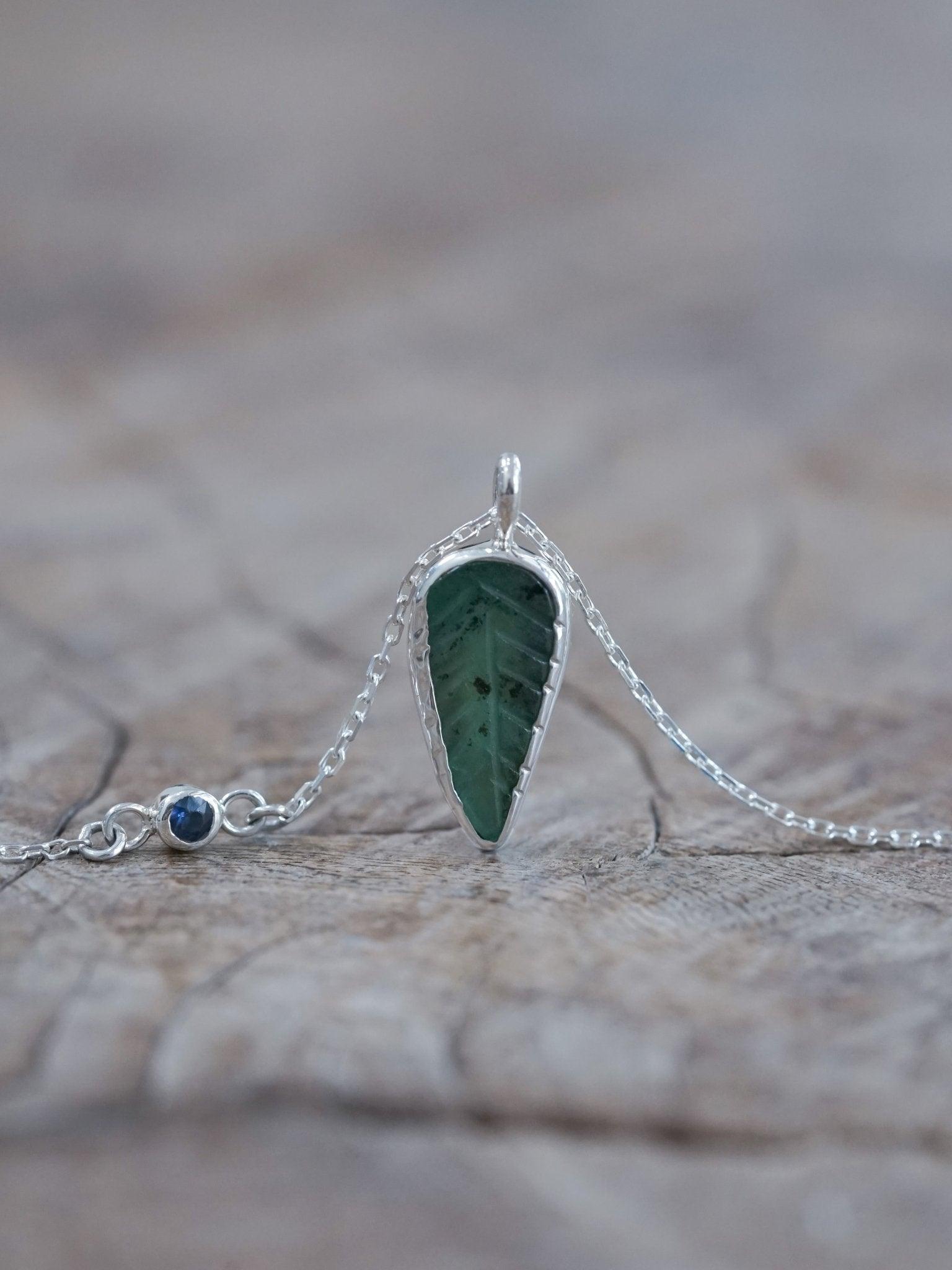 Emerald Leaf and Sapphire Necklace - Gardens of the Sun | Ethical Jewelry