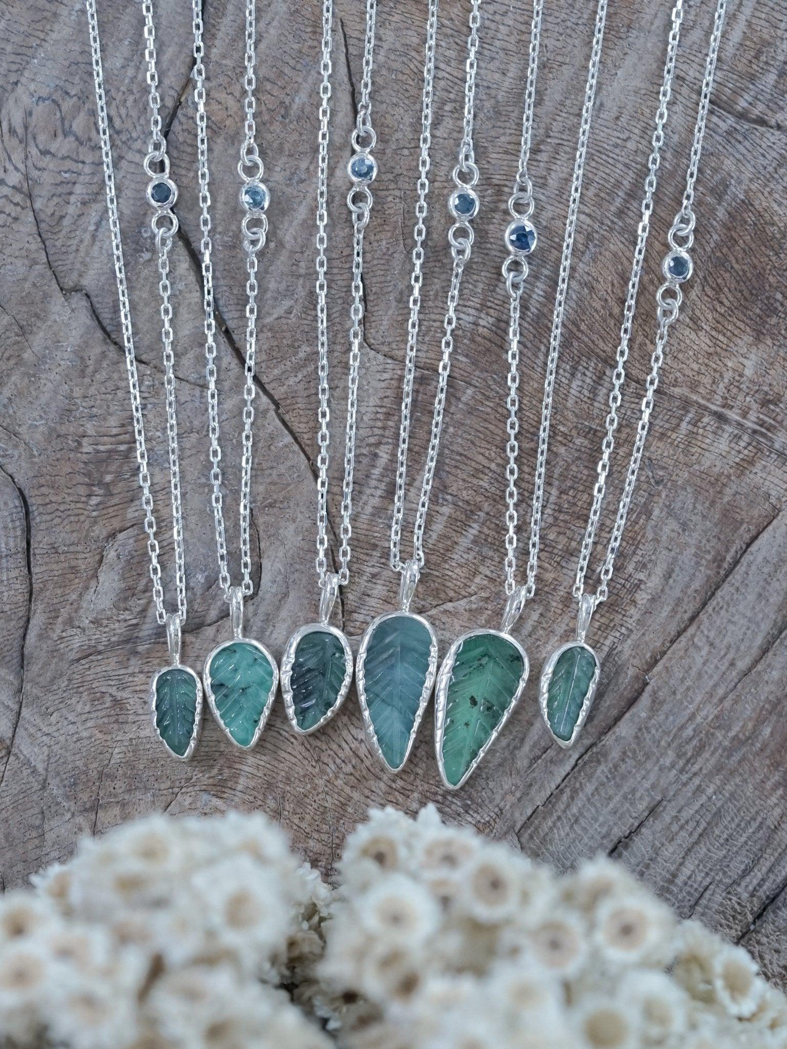 Emerald Leaf and Sapphire Necklace - Gardens of the Sun | Ethical Jewelry